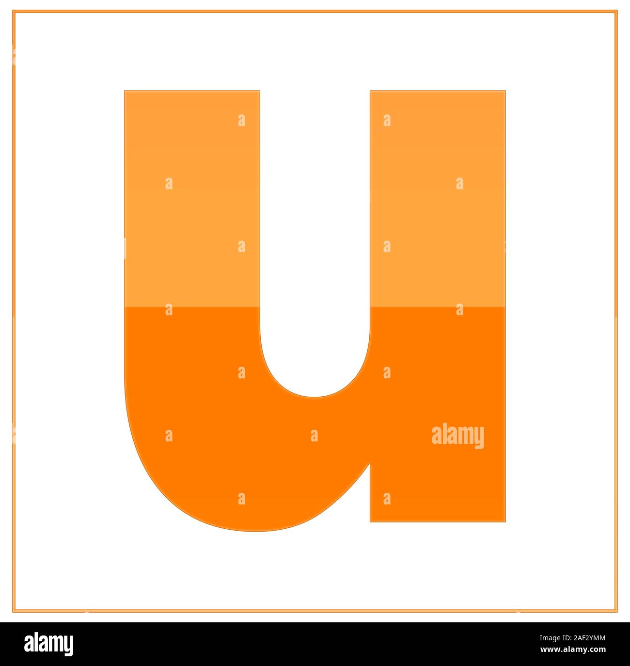 The letter u, made light orange and dark orange, half-and-half. Same ...