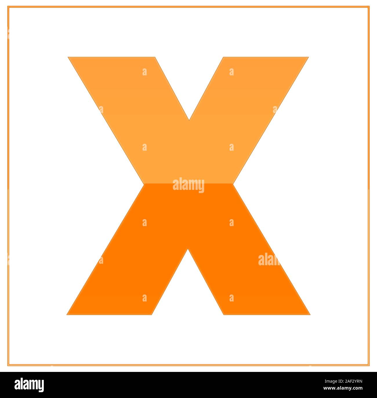 The letter x, made light orange and dark orange, half-and-half. Same ...