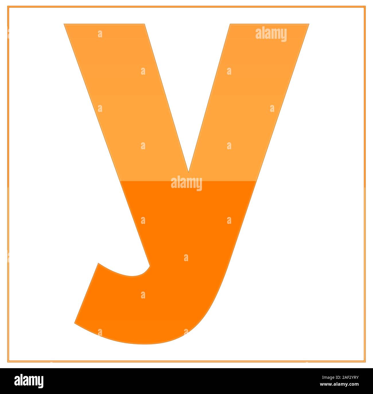 The letter y, made light orange and dark orange, half-and-half. Same ...