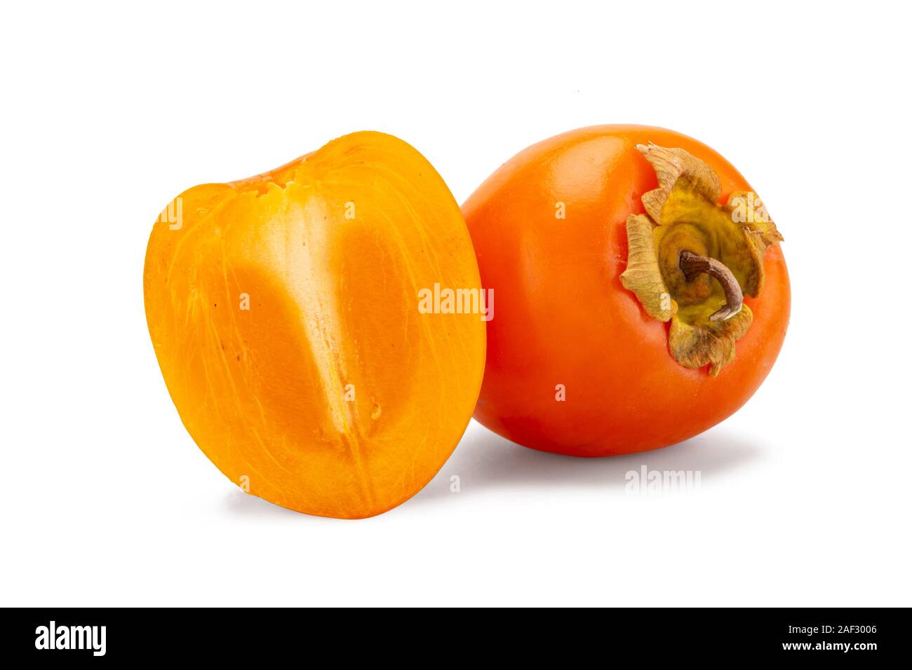fresh ripe persimmons with leaf isolated on white background. full ...