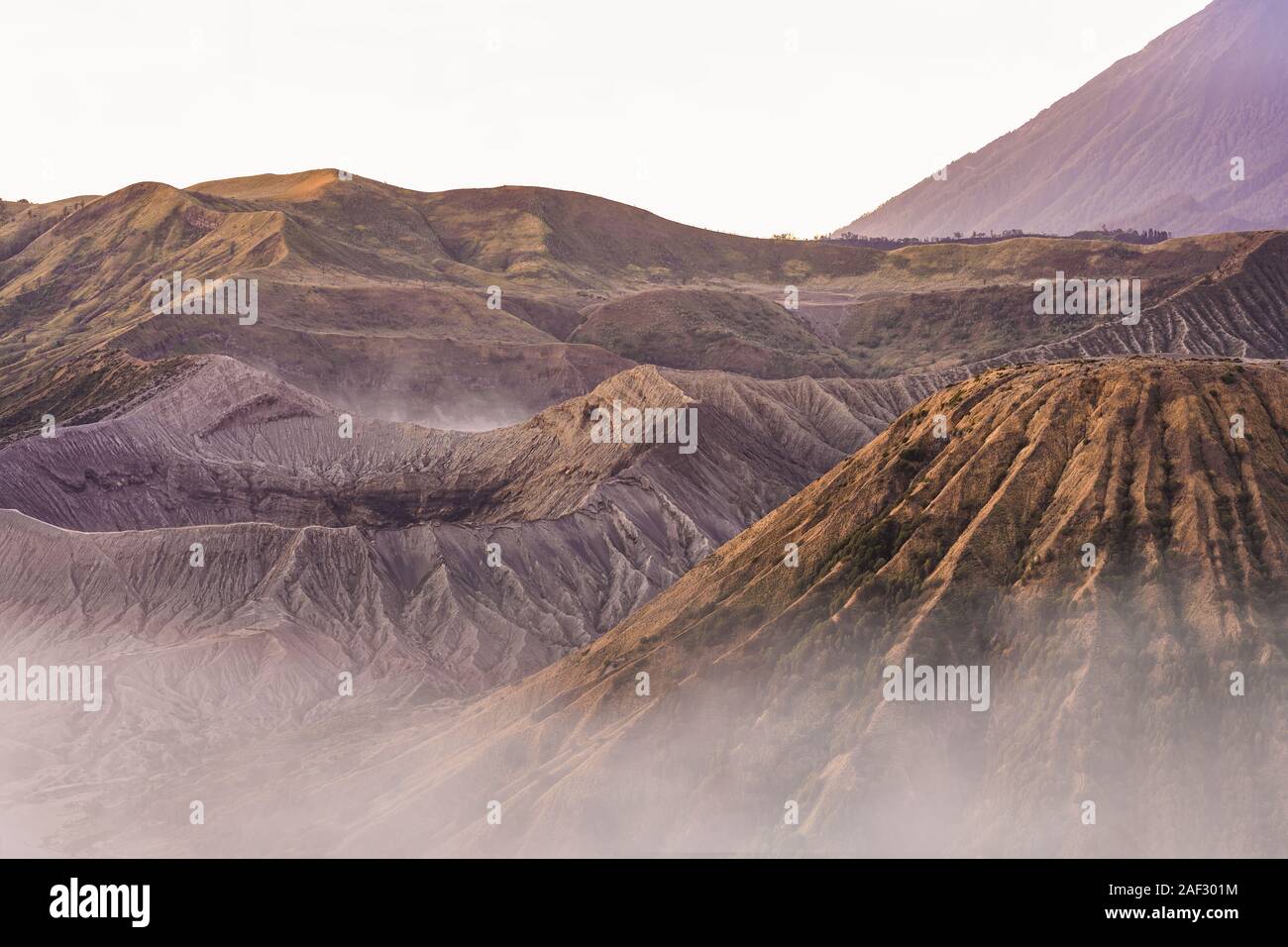 View from above, stunning close-up view of the Mount bromo crater and ...