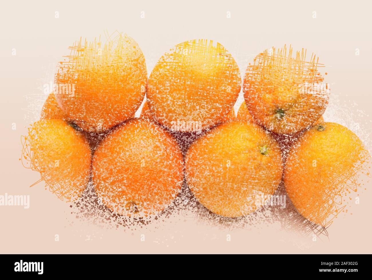 Paint or something similar to ripe orange oranges; drawing strokes in ...