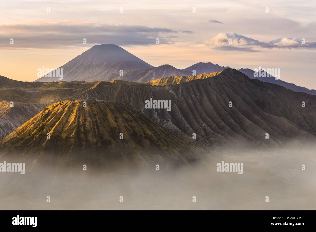 View from above, stunning close-up view of the Mount bromo crater and ...