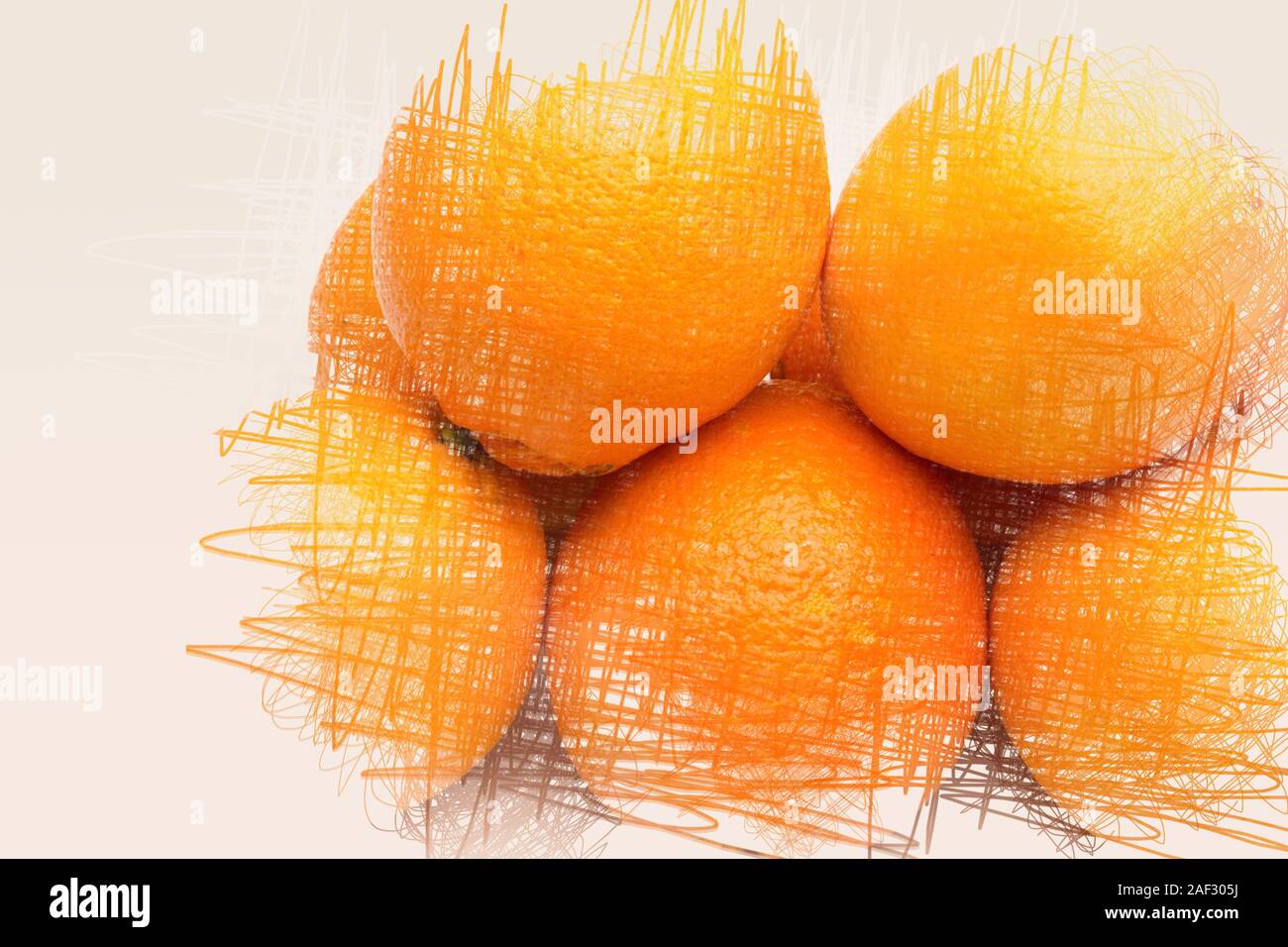 Paint or something similar to ripe orange oranges; drawing strokes in ...