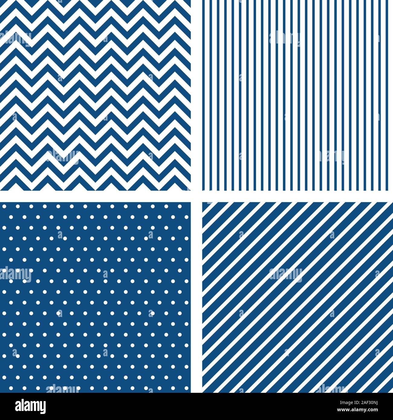 Set of vector seamless patterns in classic blue color. Striped, chevron ... Set of vector seamless patterns in classic blue color. Striped, chevron ...