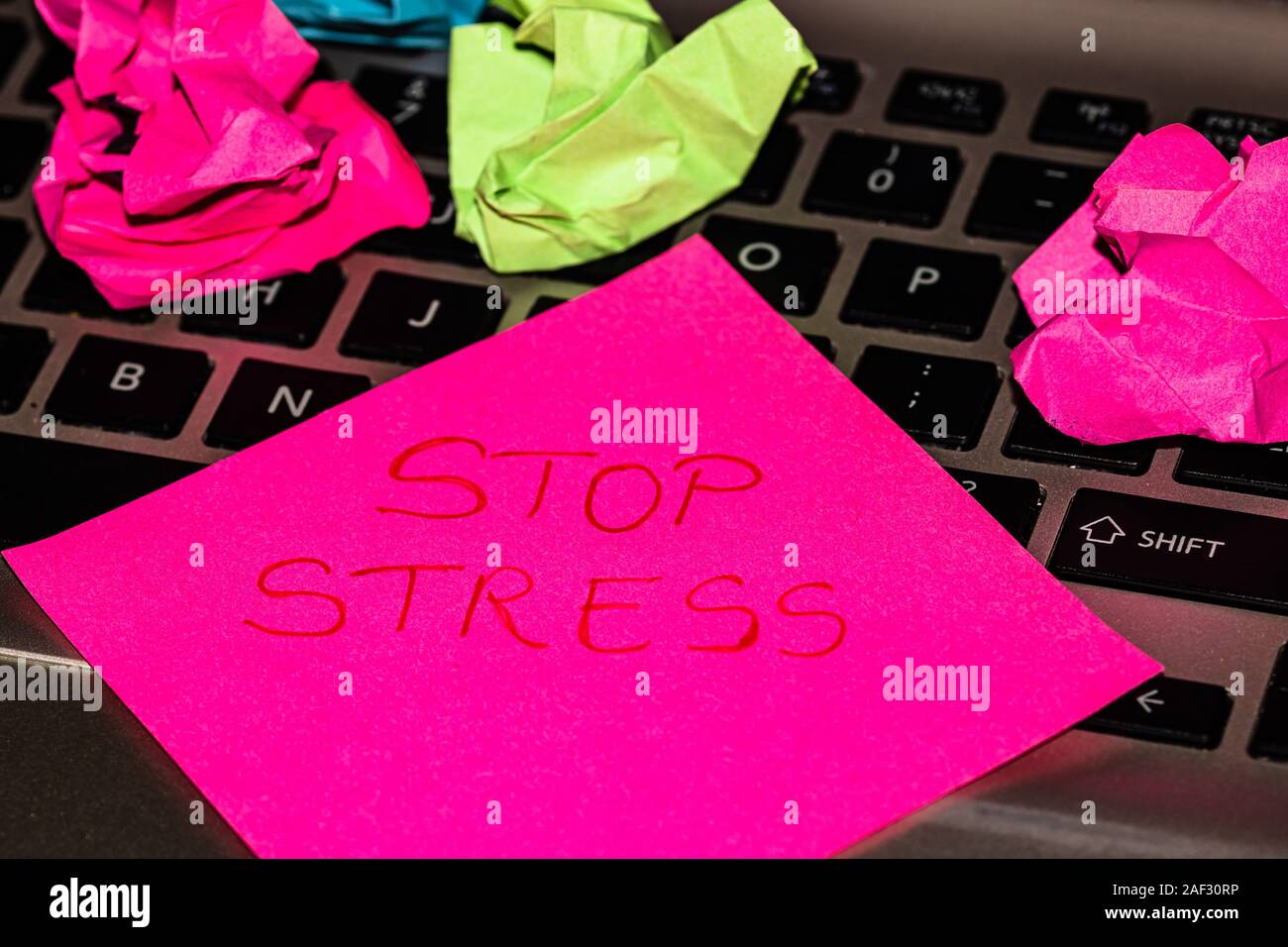 Writing on colorful sticky note Stop stress. Text with Stop stress on ...