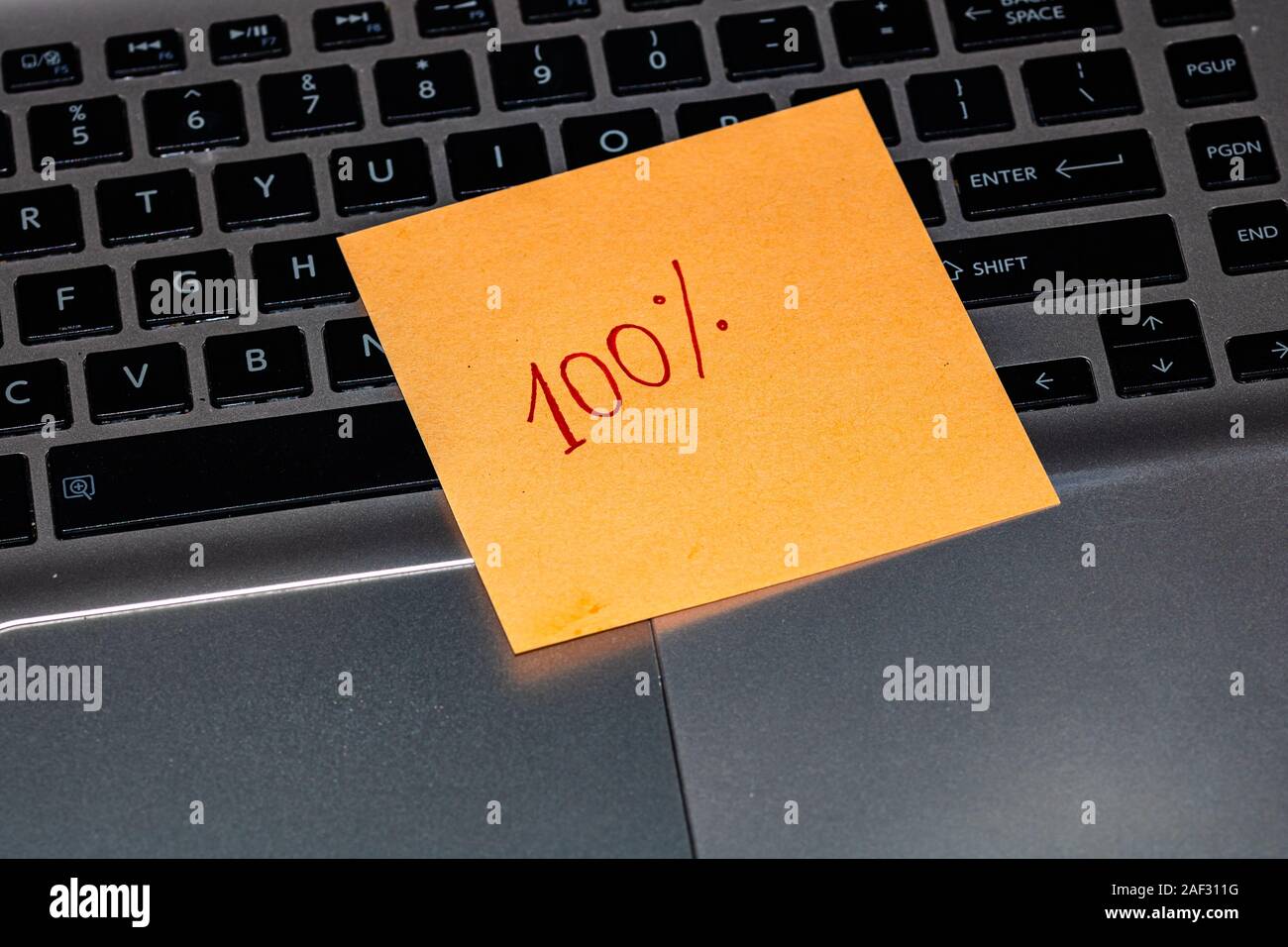 Writing on colorful sticky note 100%. Text with 100% on paper. Sticky ...