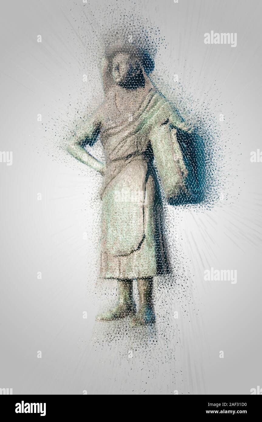 Digitally enhanced image of a Bronze statue of a female salt worker ...