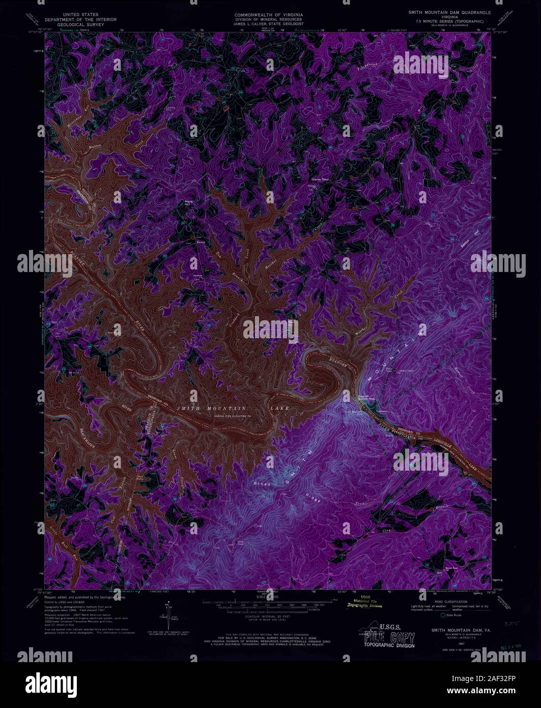 VA Smith Mountain Dam 186701 1967 24000 Inverted Stock Photo - Alamy