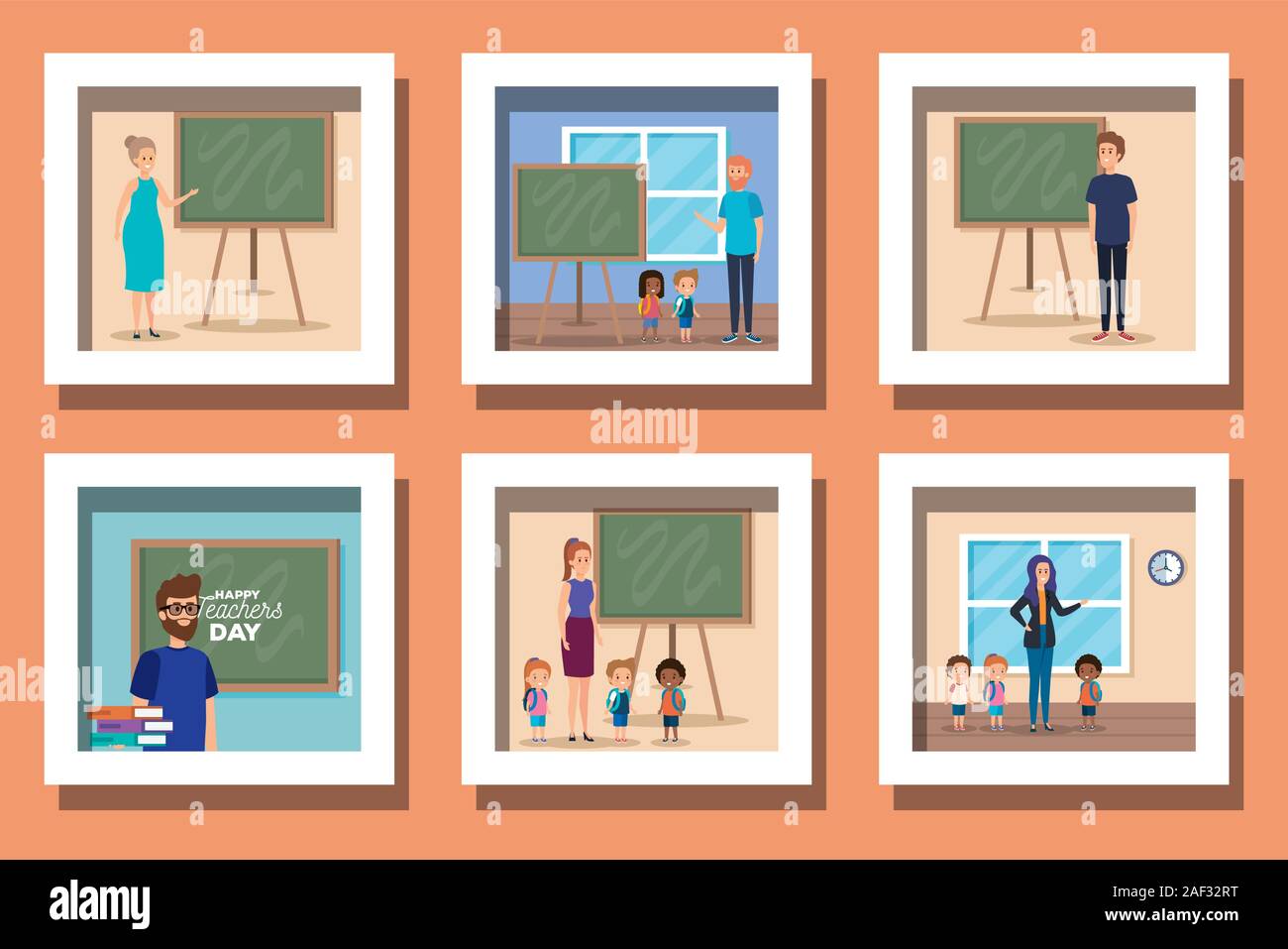 set designs of happy teachers day in the classroom Stock Vector Image ...