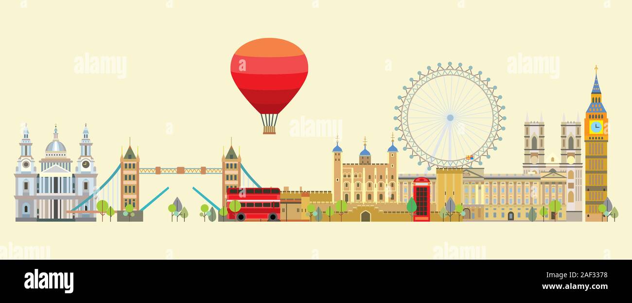 Colorful vector illustration of London landmarks. City Skyline vector ...