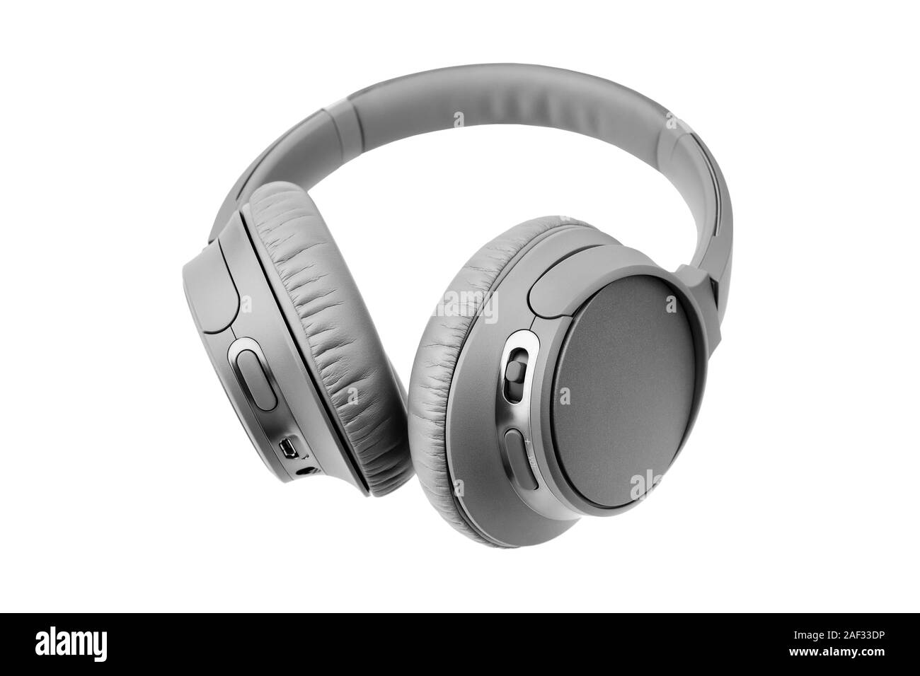 Gray wireless headphones on white background isolated closeup, big grey ...