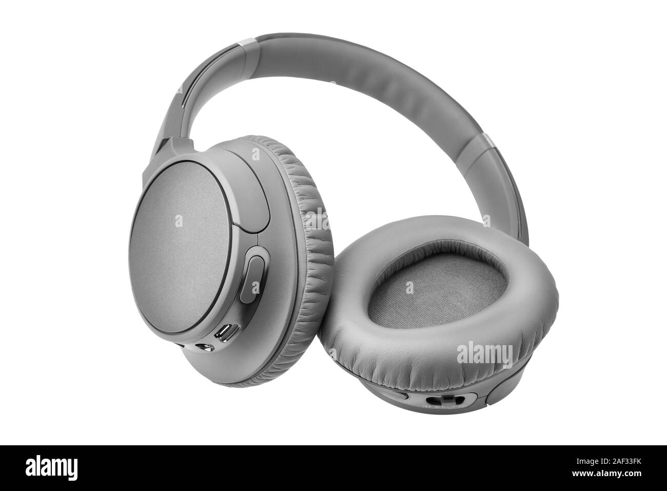 Gray wireless headphones on white background isolated close up, grey ...
