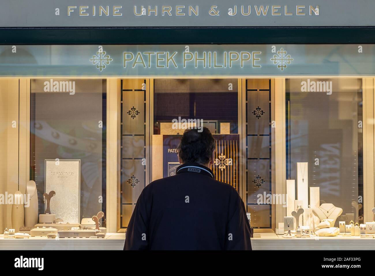 VIENNA, AUSTRIA - NOVEMBER 6, 2019: Patek Philippe logo on their ...