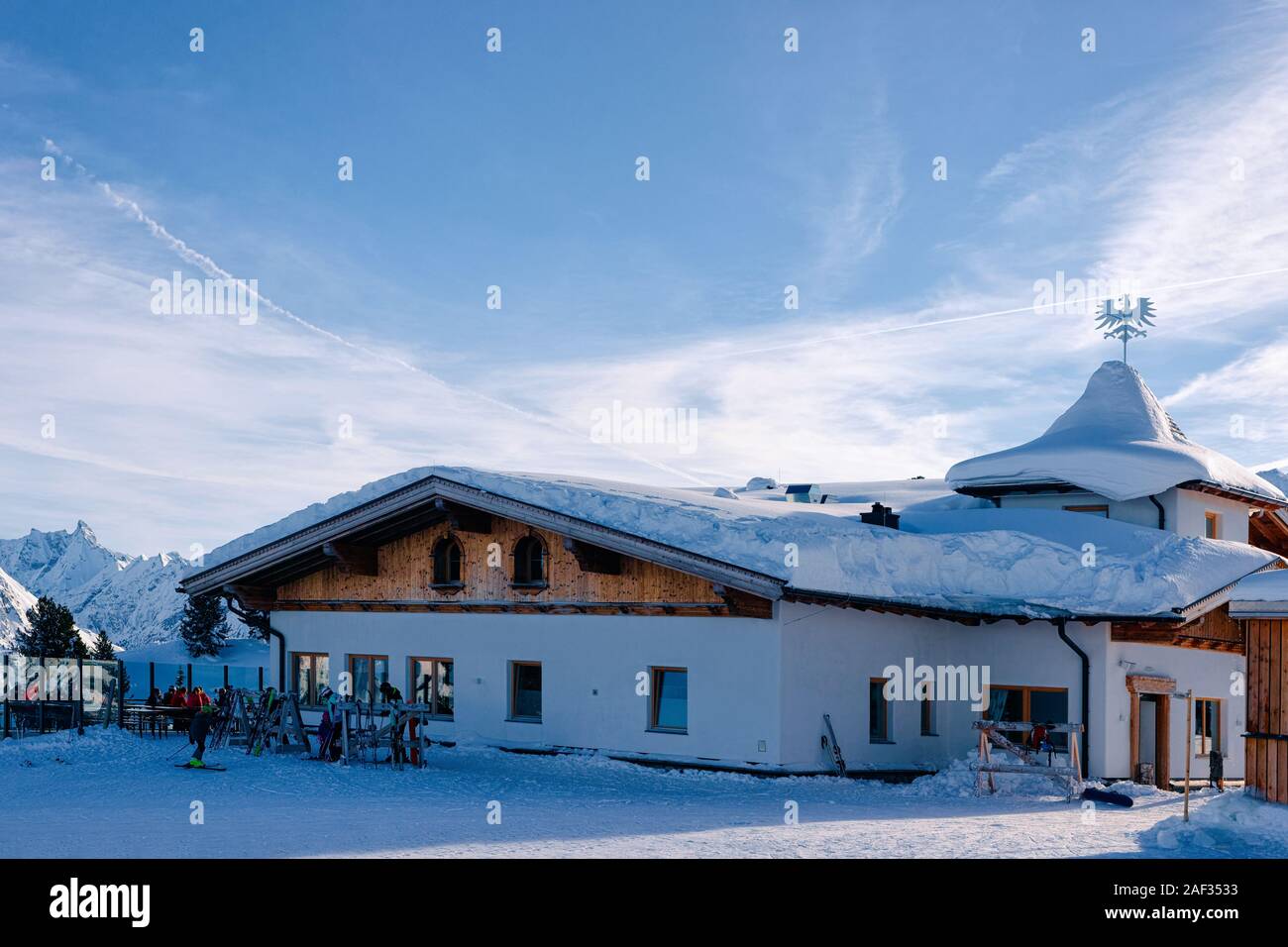 Restaurant and cafe chalet house on Penken Park in Austria Stock Photo ...