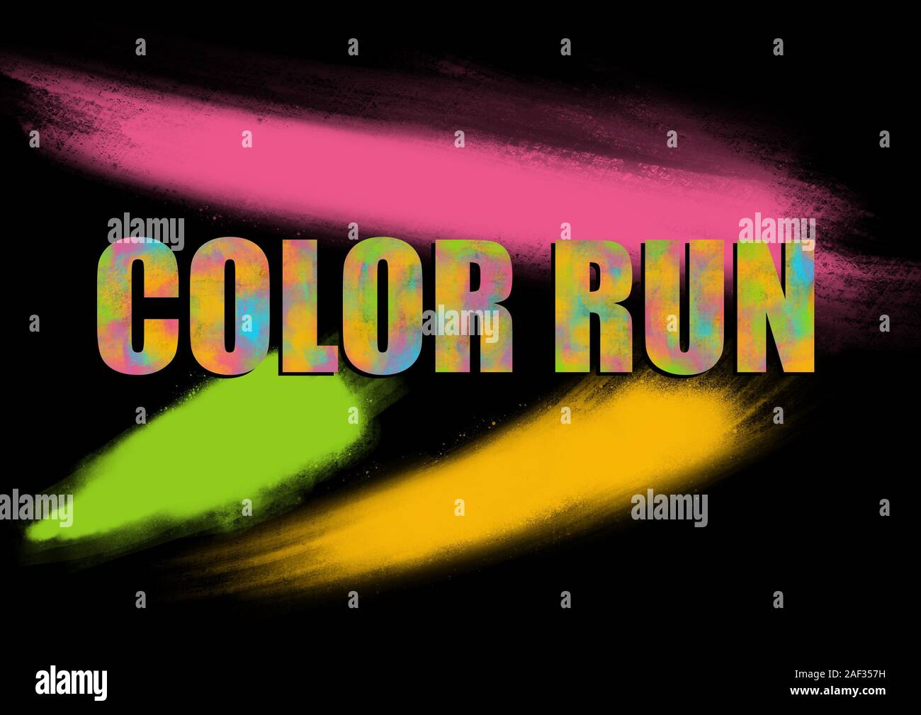 Color run graphic, poster, banner on a black background Stock Photo - Alamy