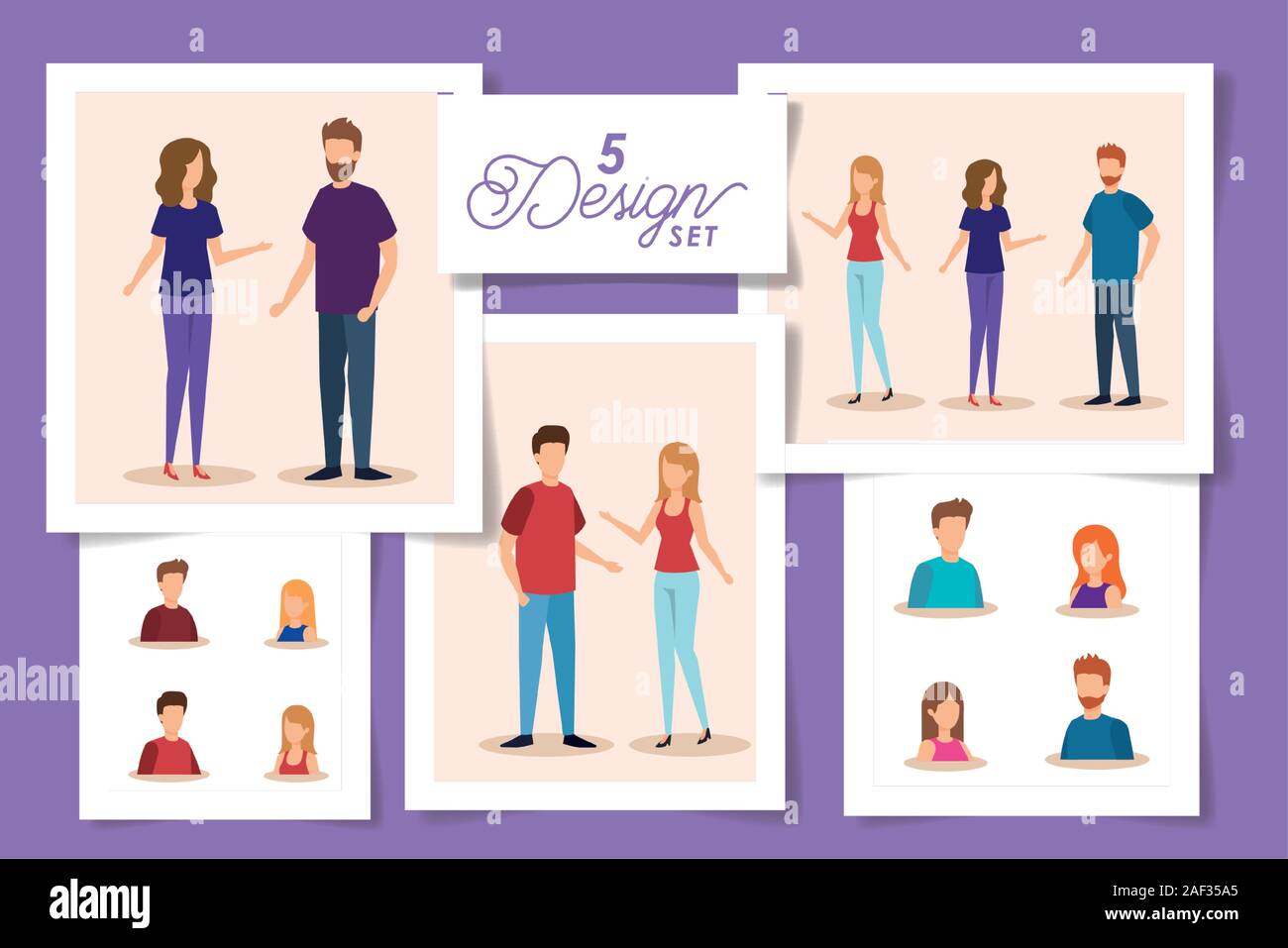 set five designs of young people avatar character Stock Vector Image ...