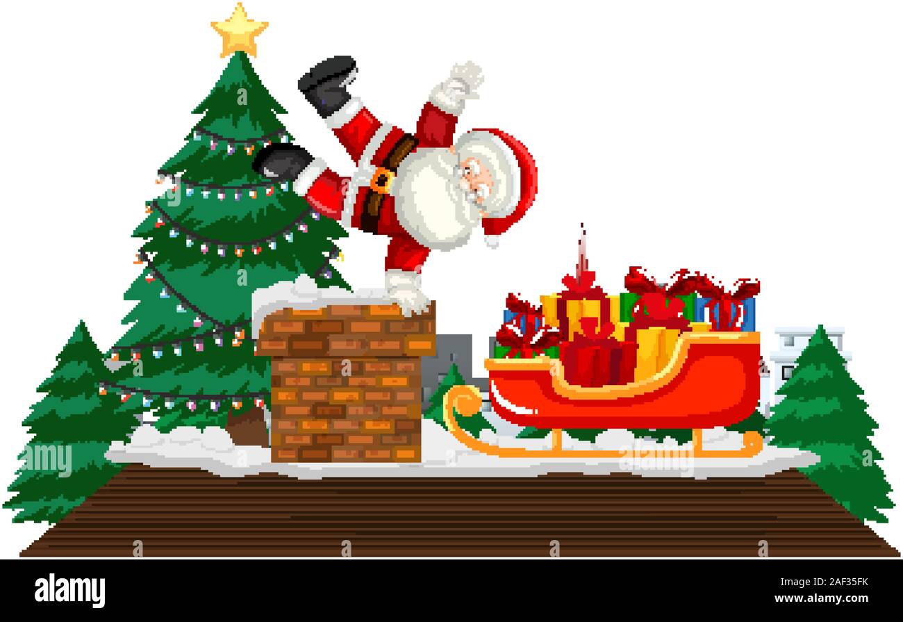 Christmas theme with Santa on the roof illustration Stock Vector Image ...