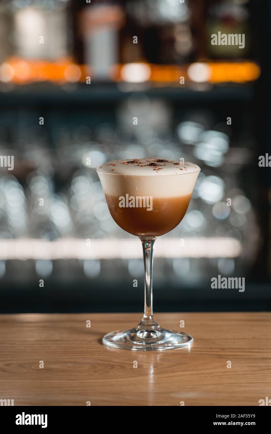 Espresso vodka cocktail on a bar desk Stock Photo - Alamy