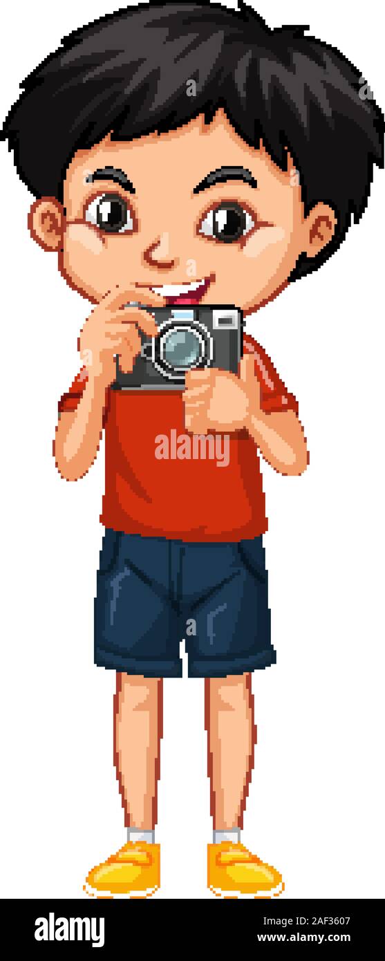 One happy boy with camera illustration Stock Vector Image & Art - Alamy