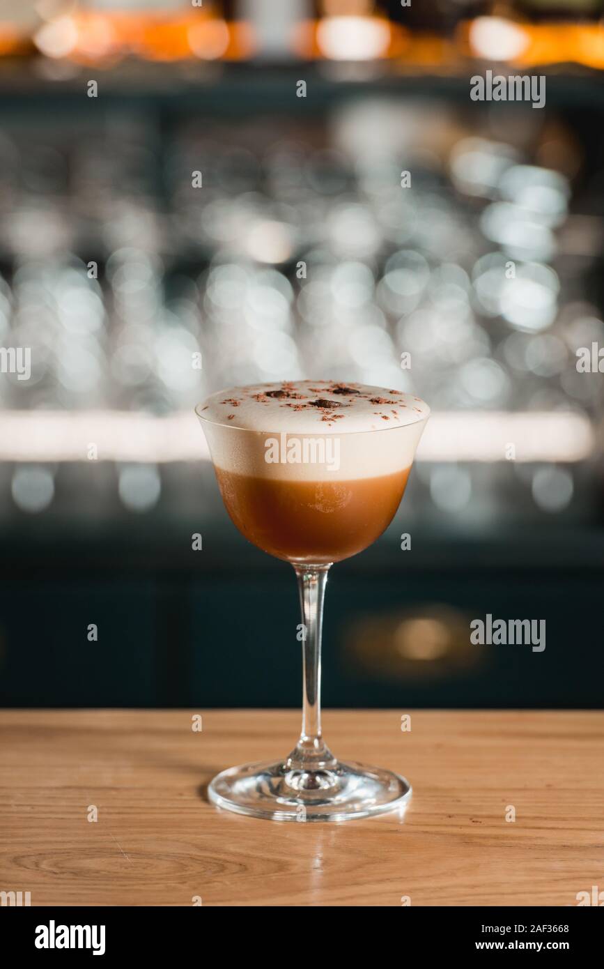 Espresso vodka cocktail on a bar desk Stock Photo - Alamy