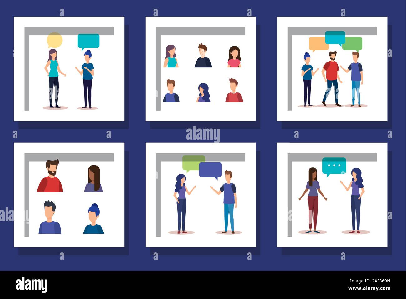 bundle with set designs of young people talking Stock Vector Image ...