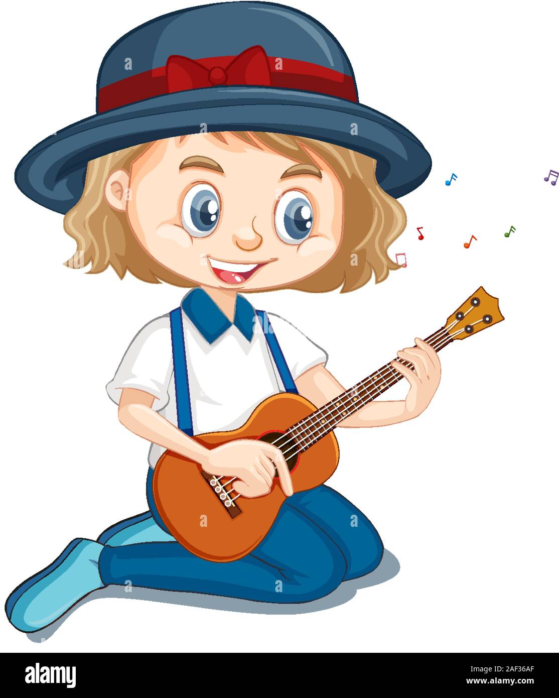 Girl playing ukulele on white background illustration Stock Vector ...