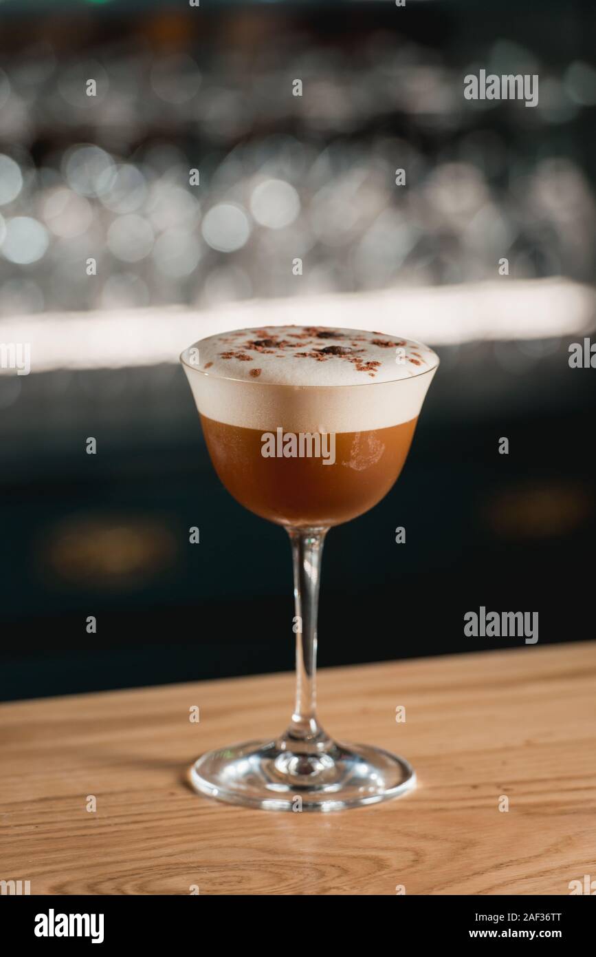 Espresso vodka cocktail on a bar desk Stock Photo - Alamy