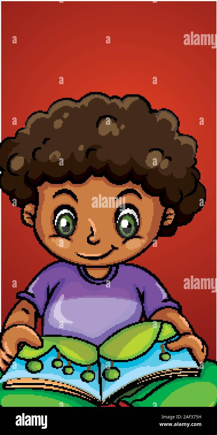 Happy boy reading book alone illustration Stock Vector Image & Art - Alamy