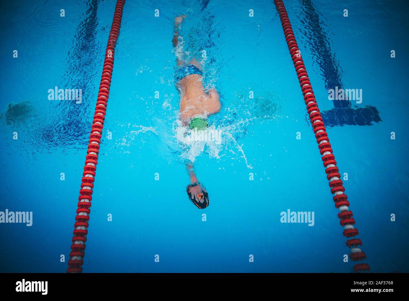 Freestyle swimmer in a training practising swimming technique in the ...