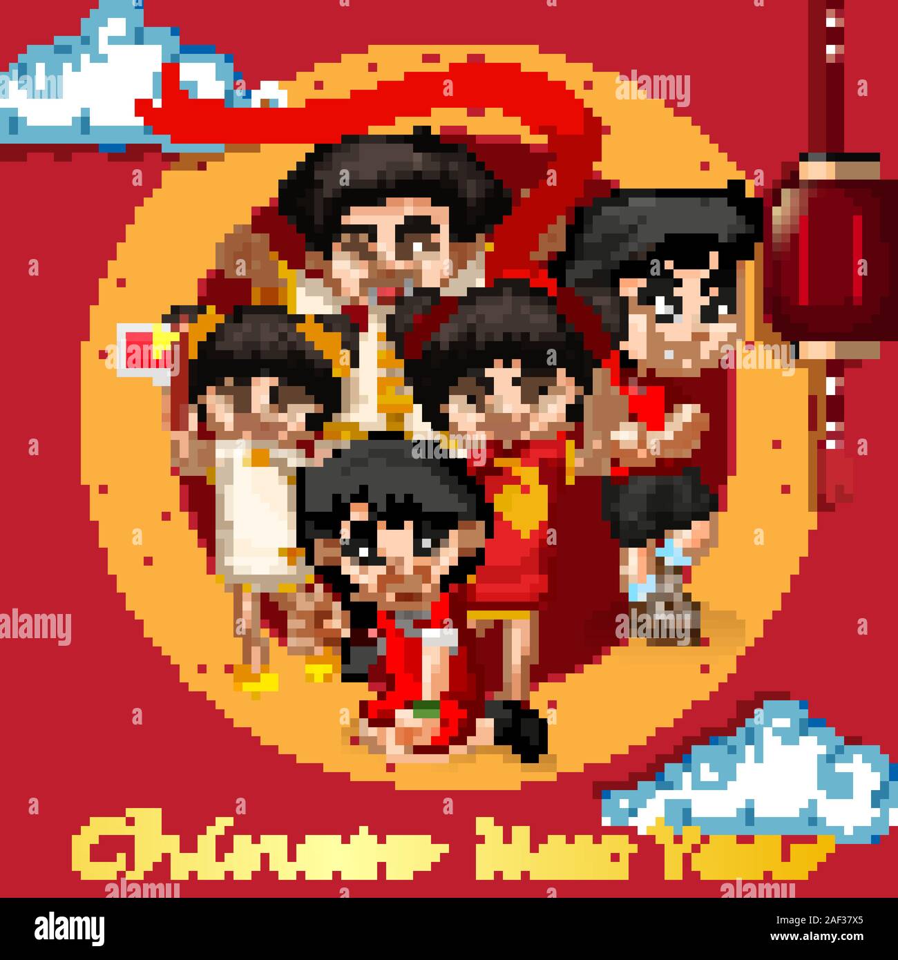 Happy new year background design with kids illustration Stock Vector ...