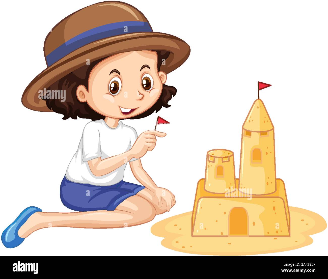 One happy girl playing sandcastle illustration Stock Vector Image & Art ...