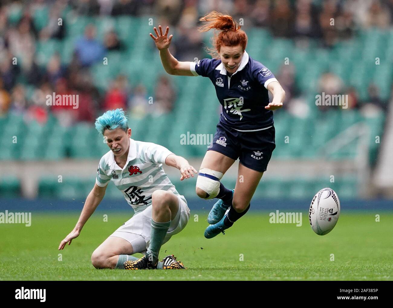Oxford's Helen Potts (right) and Cambridge's Hannah Vandersluis during the Women's Varsity Match ...