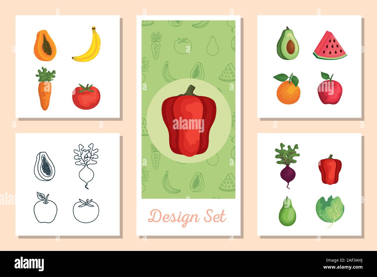set of designs fresh with vegetables and fruits Stock Vector Image ...