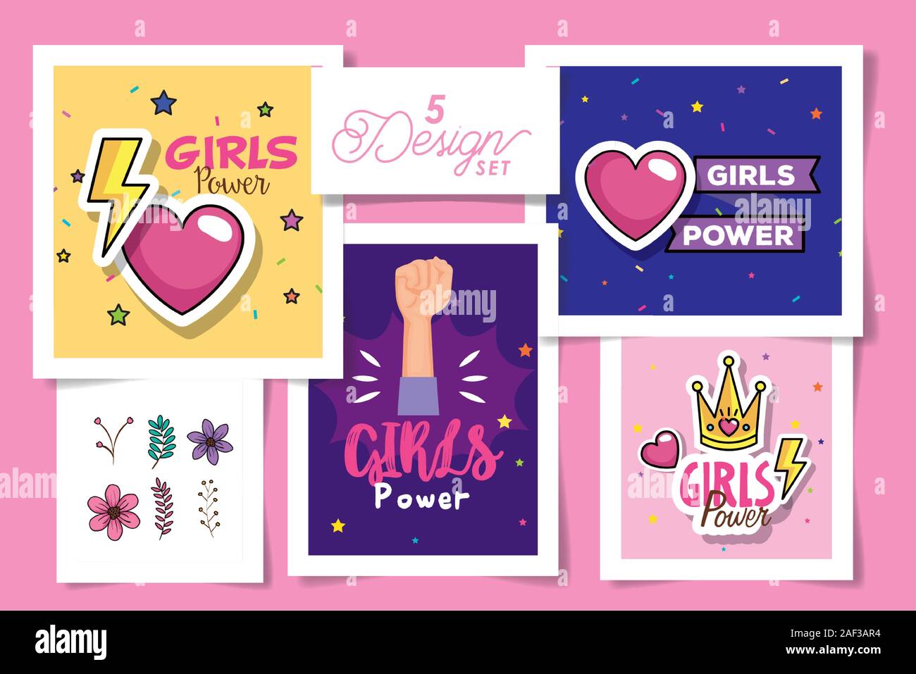 set five designs of girl power cards with decoration Stock Vector Image ...