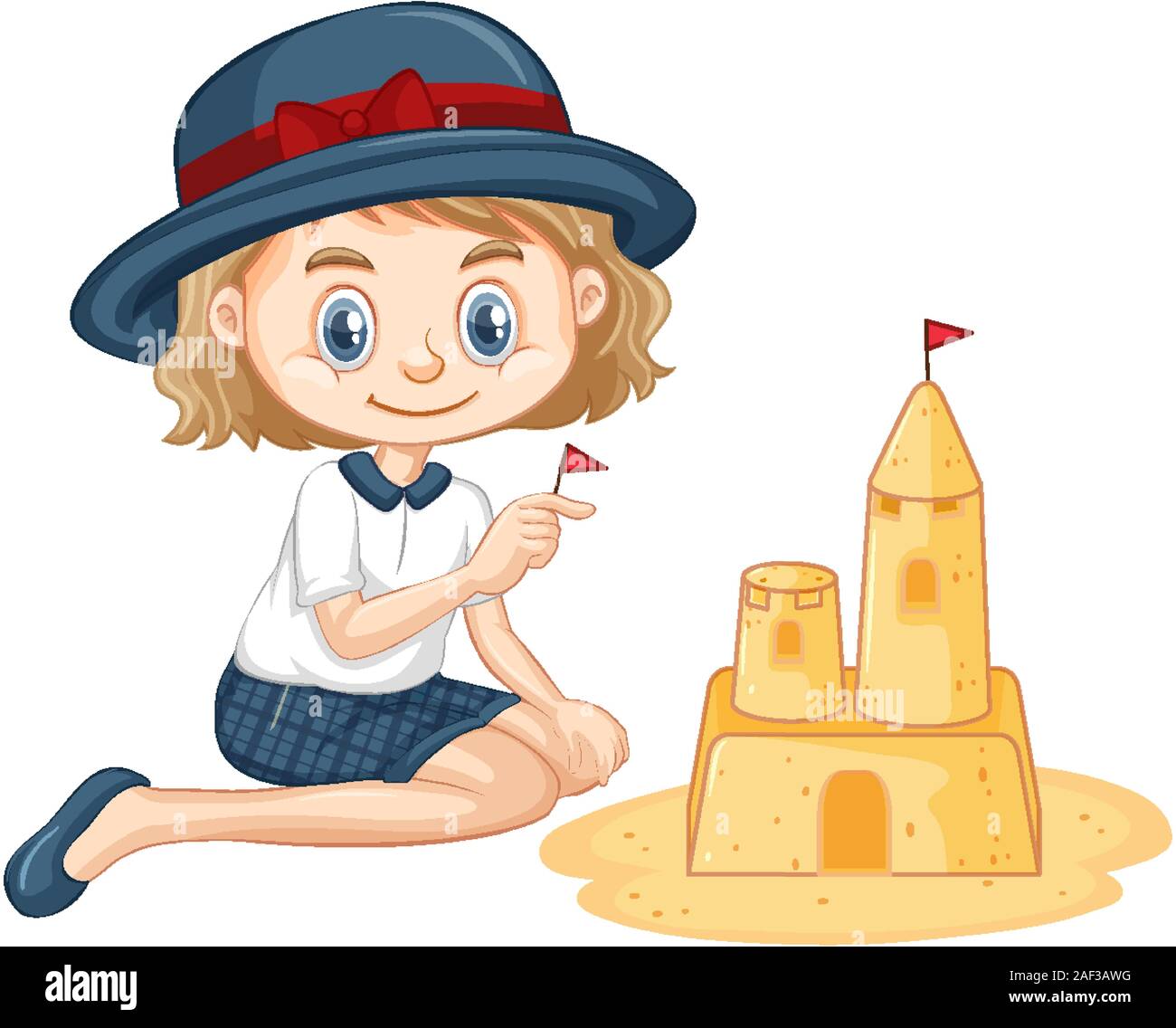 One happy girl playing sandcastle illustration Stock Vector Image & Art ...