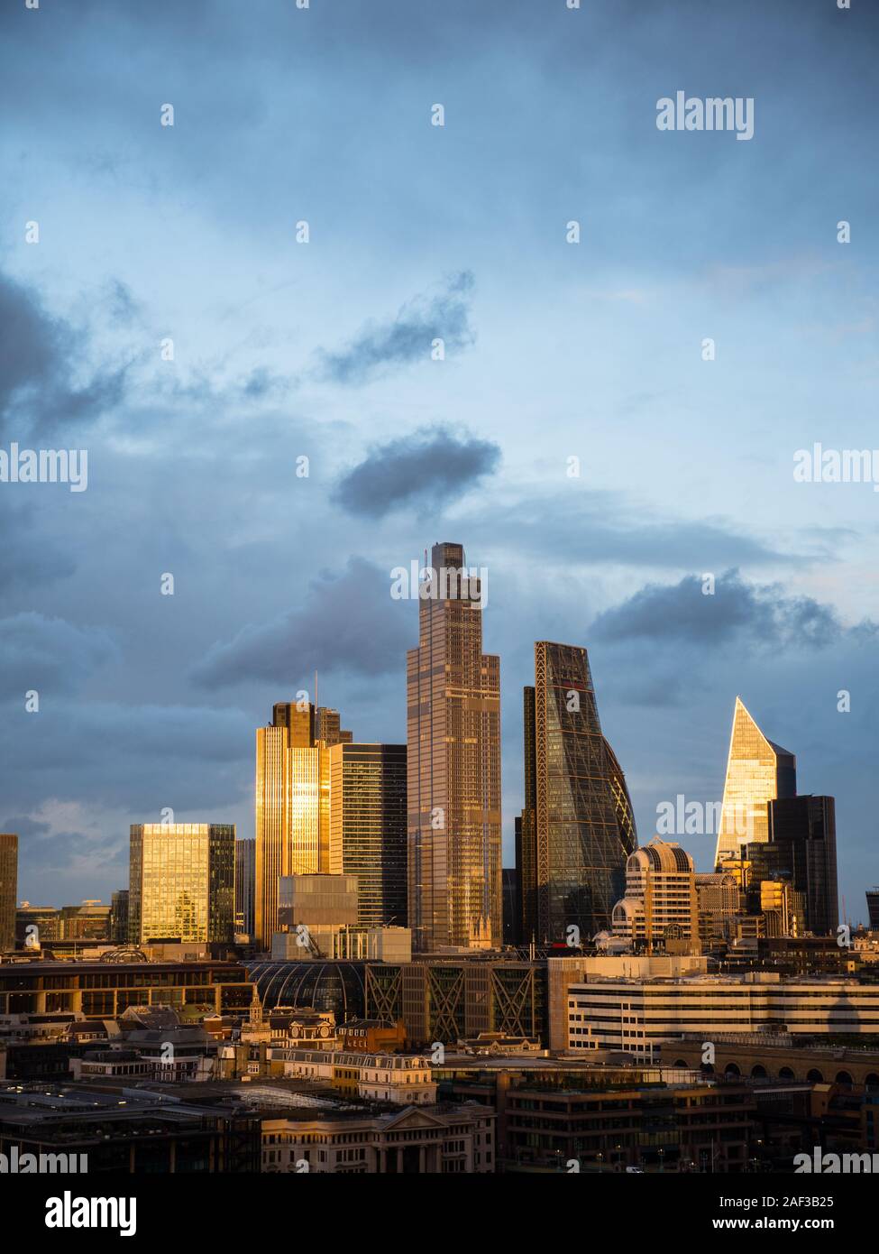 Sun Setting on The City of London, City of London Skyline, River Thames ...
