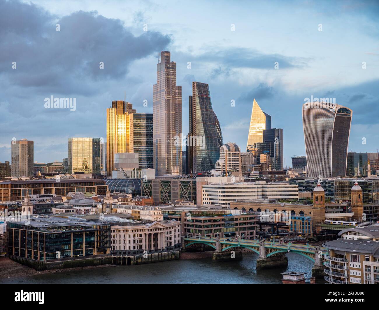 Sun Setting on The City of London, City of London Skyline, River Thames ...