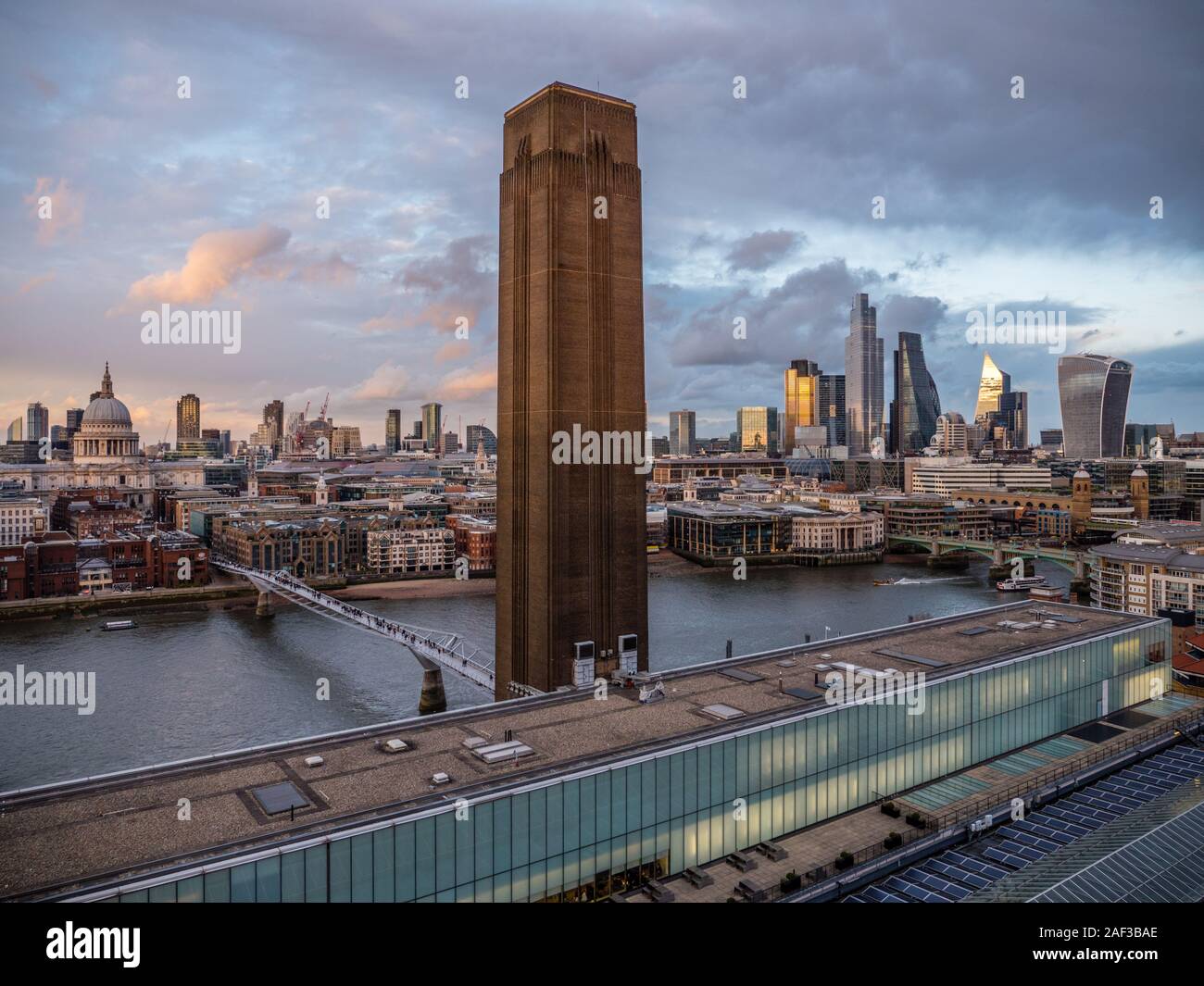 London Landscape, with Millennium Bridge, River Thames, Tate Modern ...