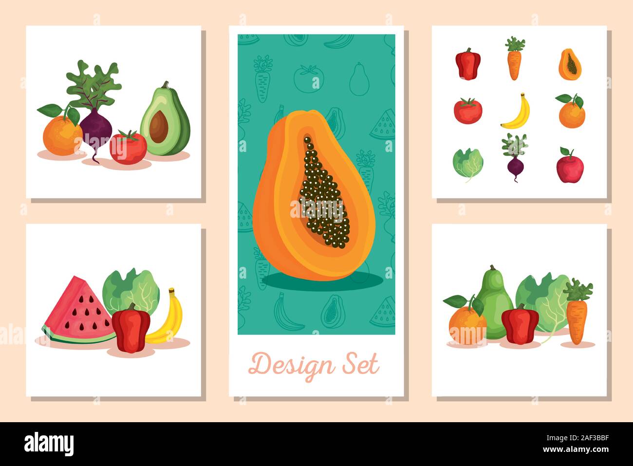 set of designs fresh with vegetables and fruits Stock Vector Image ...