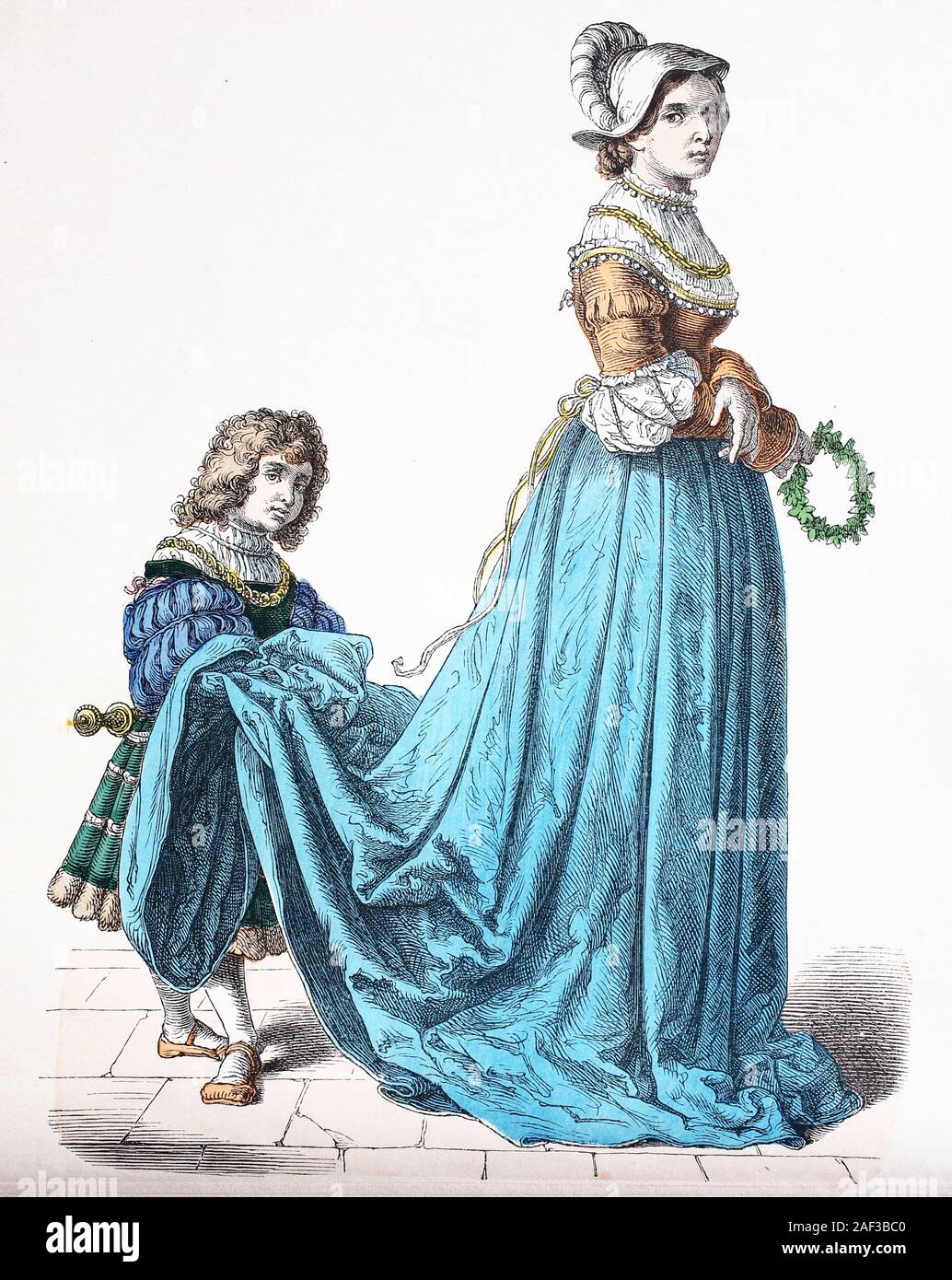 National costume, clothes, history of the costumes, French noblewoman ...