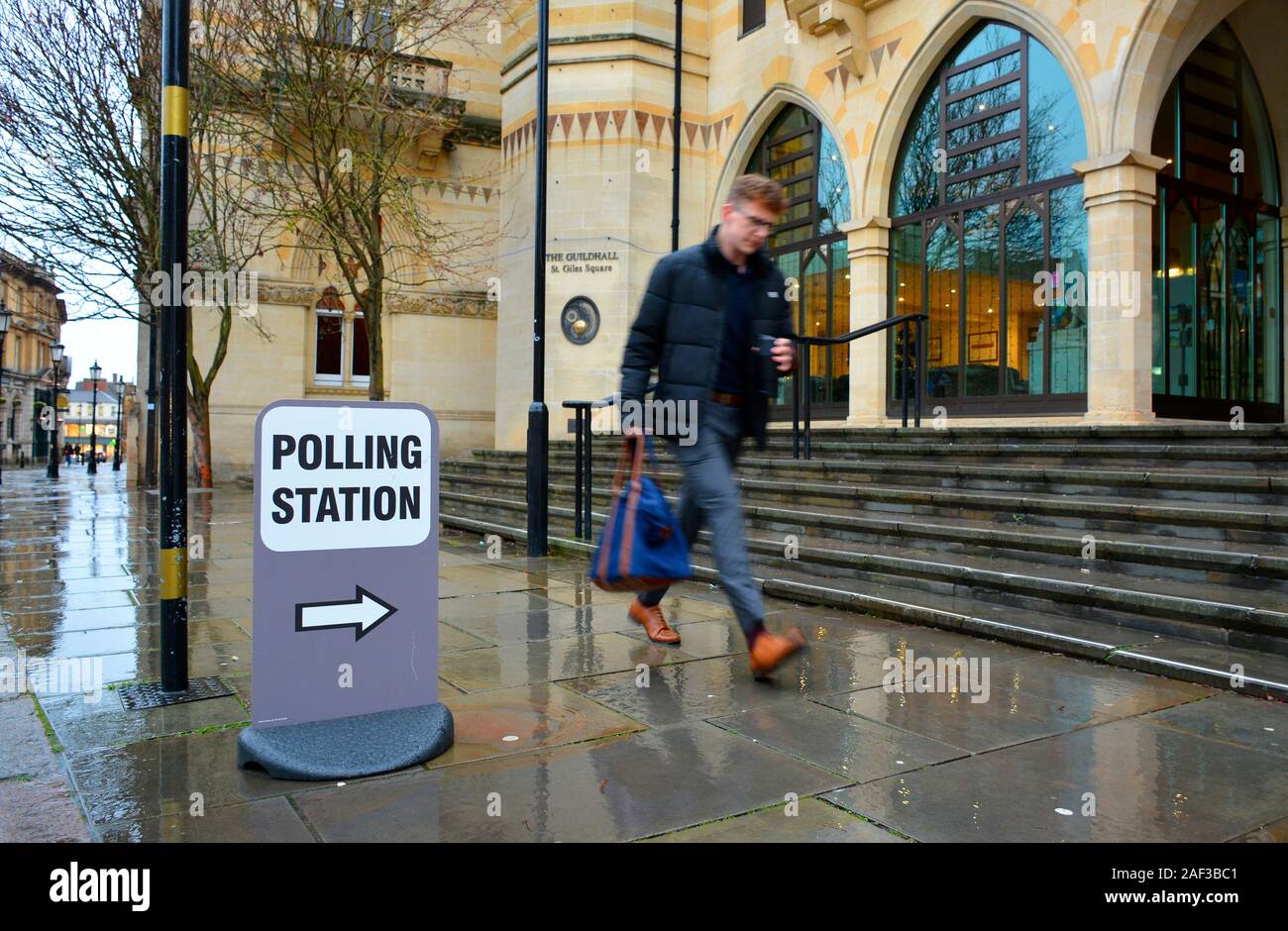 Man walking past a polling station during the 2019 general election at ...