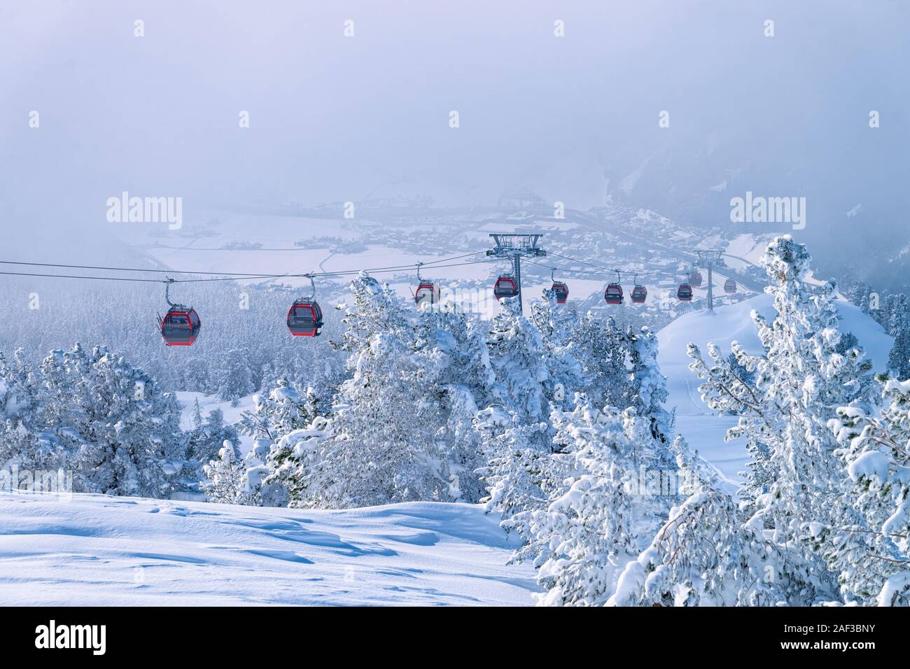 Red Cable cars in Zillertal ski resort Tyrol Austria Stock Photo - Alamy