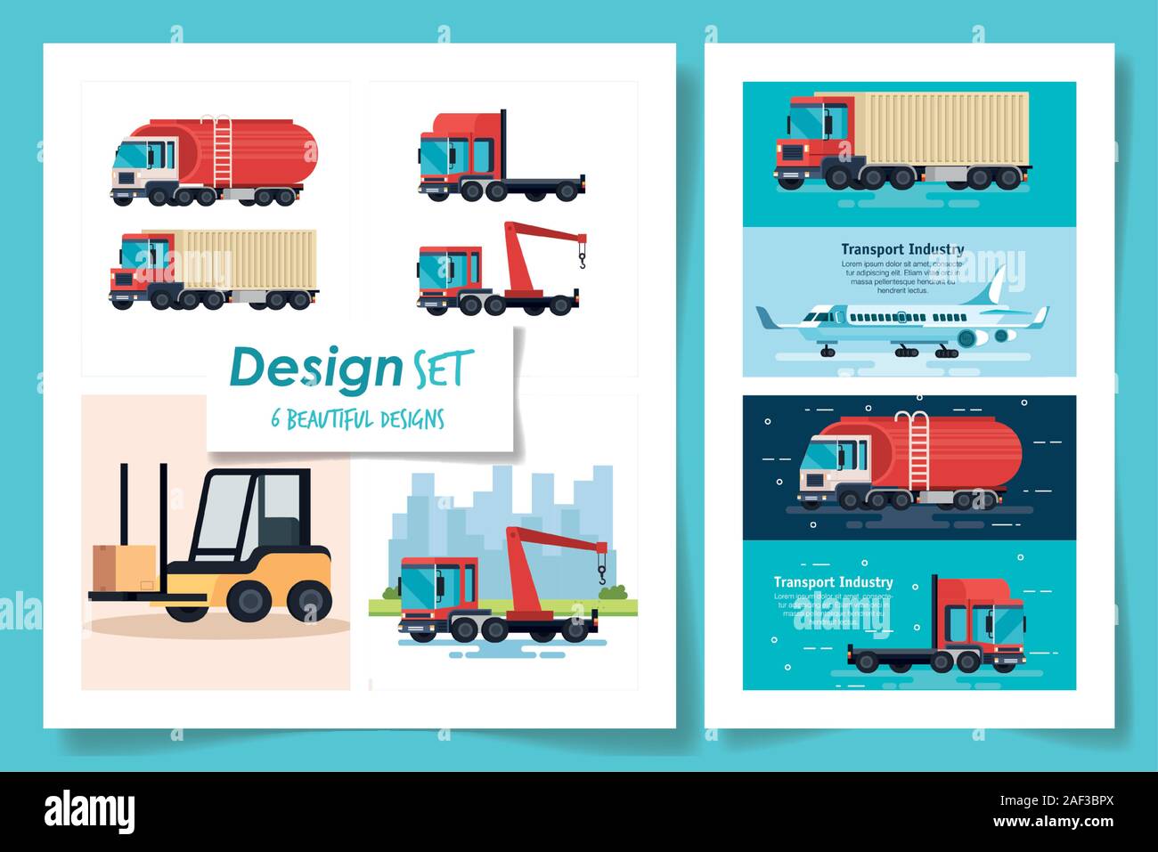 set six designs of transportation industrial Stock Vector Image & Art ...