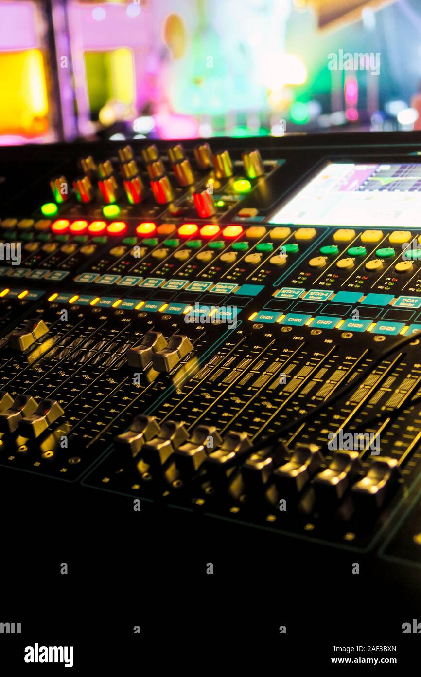 Closeup of an audio mixing control panel Stock Photo - Alamy