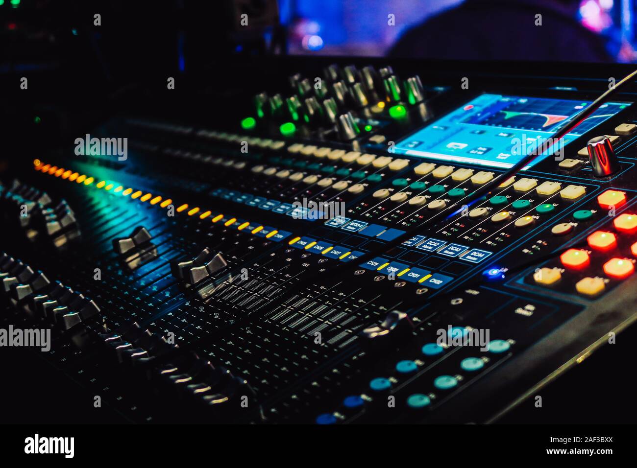 Closeup of an audio mixing control panel Stock Photo - Alamy