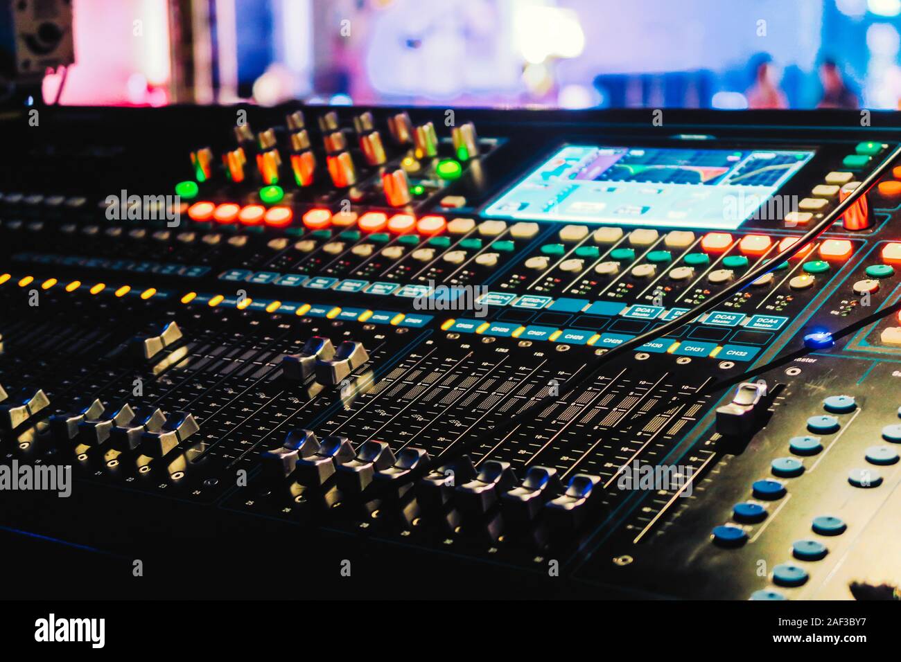 Closeup of an audio mixing control panel Stock Photo - Alamy