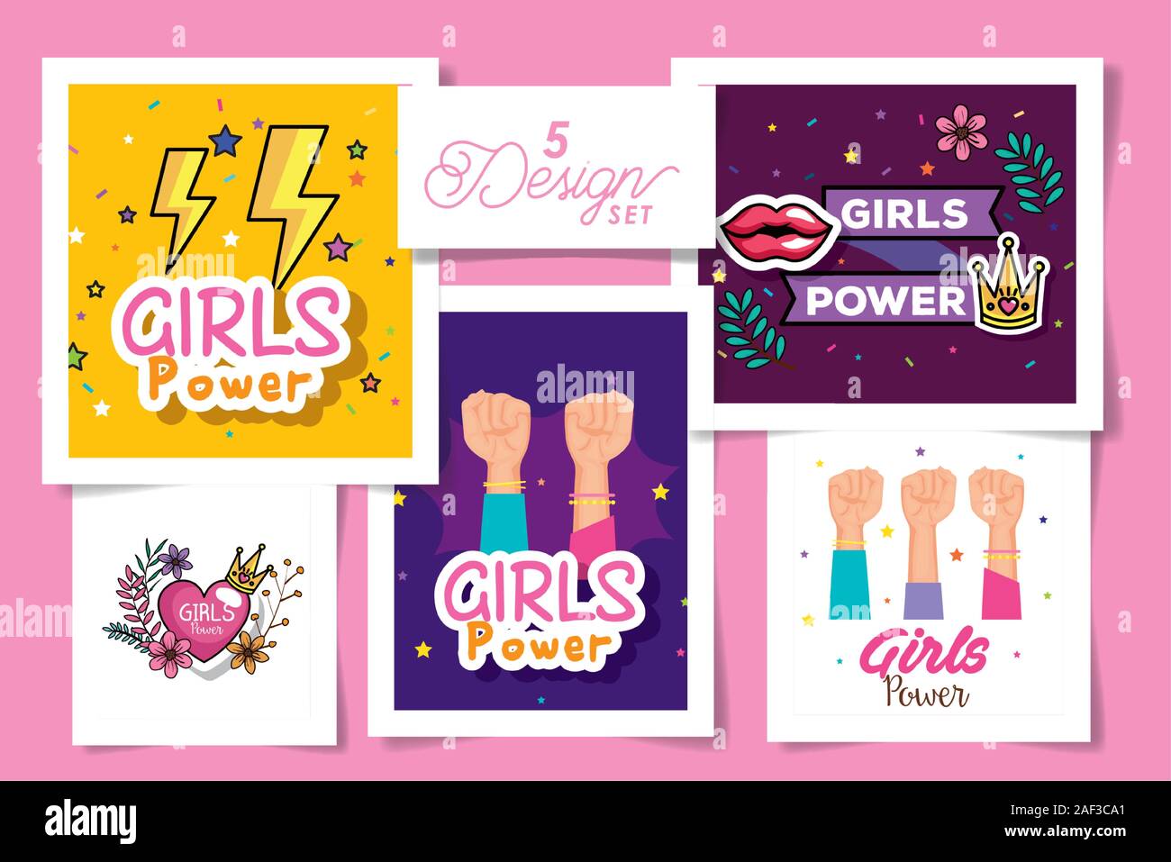 set five designs of girl power cards with decoration Stock Vector Image ...