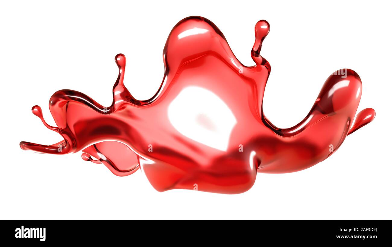 A splash of a transparent red liquid on a white background. 3d ...