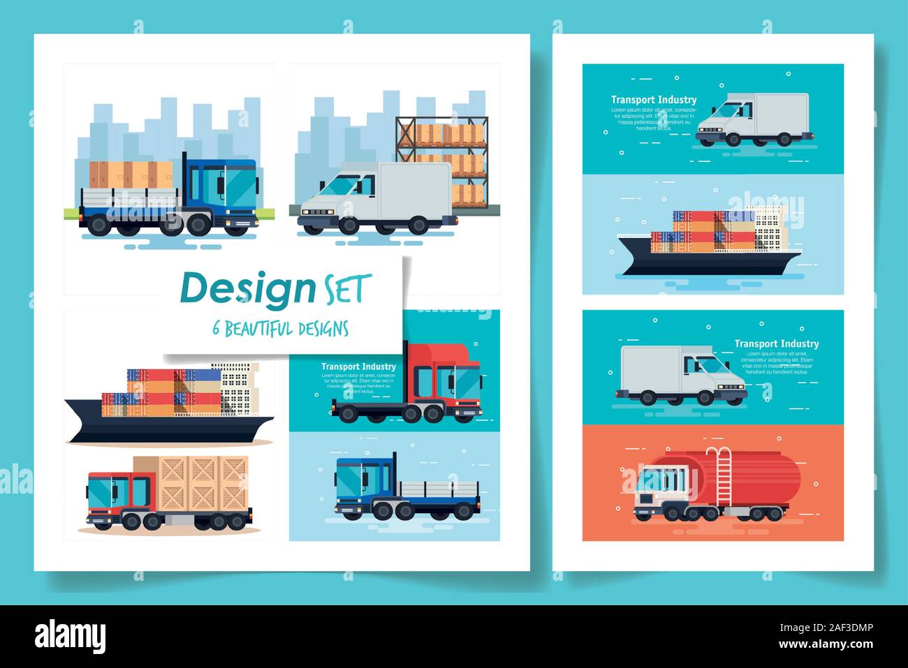 set six designs of transportation industrial Stock Vector Image & Art ...